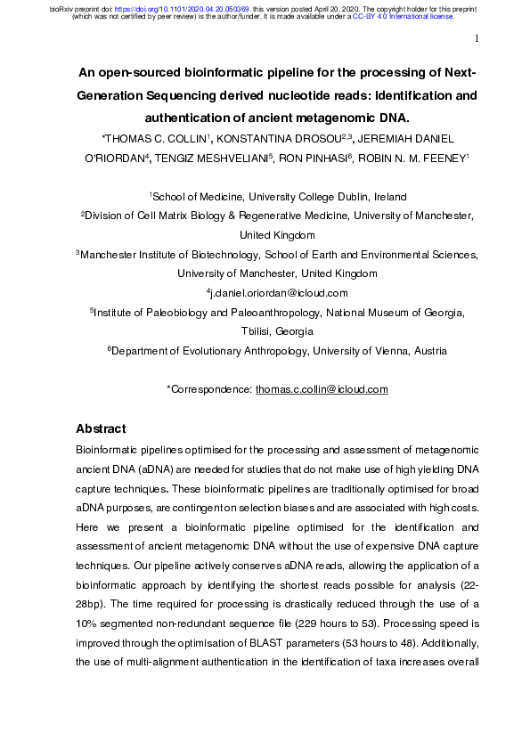 Pdf An Open Sourced Bioinformatic Pipeline For The Processing Of Next