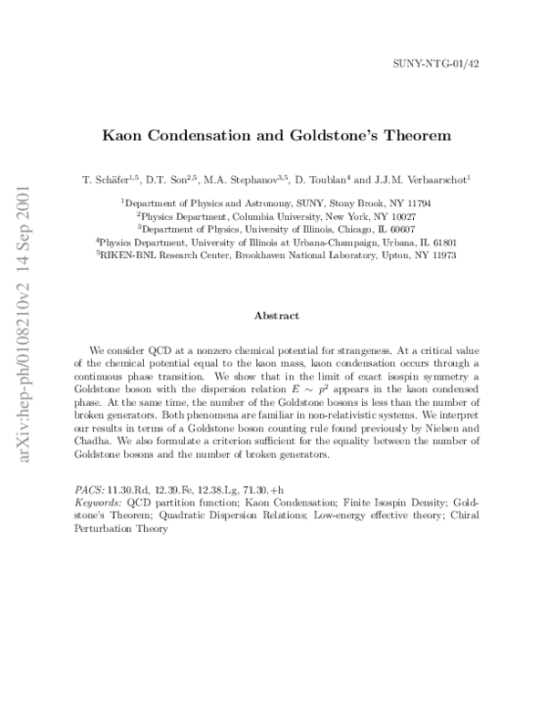 (PDF) Kaon condensation and Goldstone's theorem
