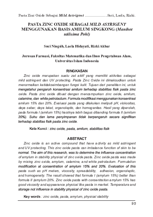 (PDF) Pasta Zinc Oxide Sebagai Mild Astrigent Menggunakan Basis Amilum ...