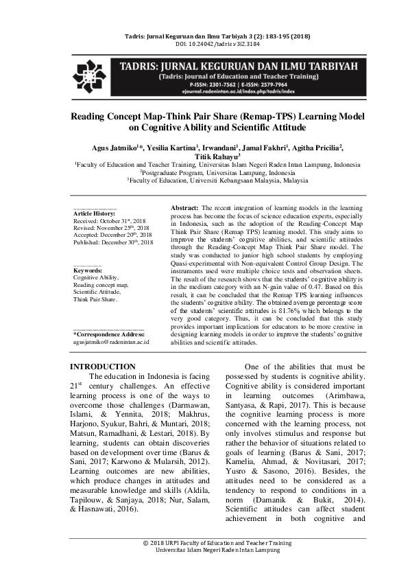 (PDF) Reading Concept Map-Think Pair Share (Remap-TPS) Learning Model ...