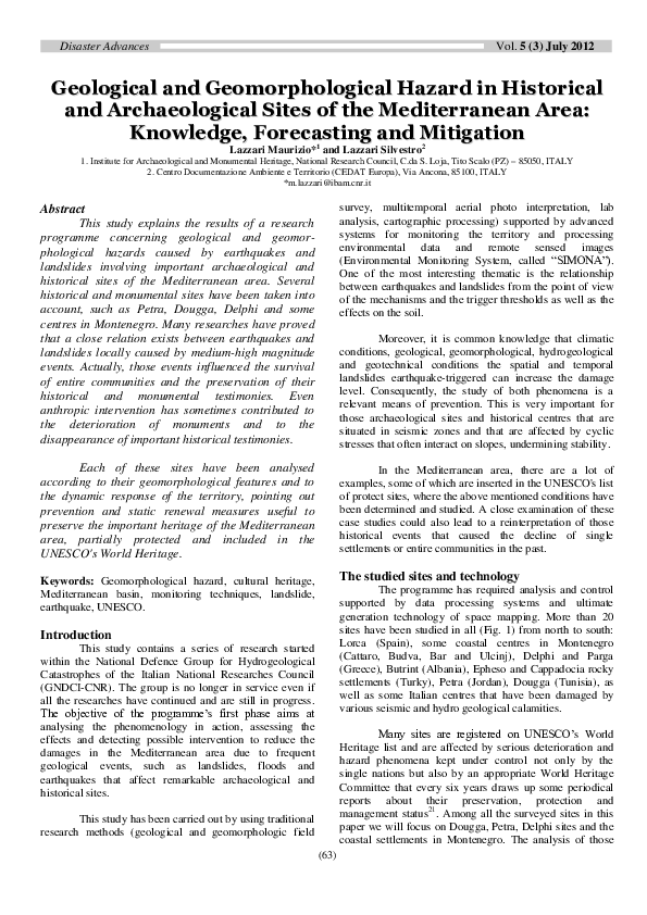 (PDF) Geological and Geomorphological Hazard in Historical and ...