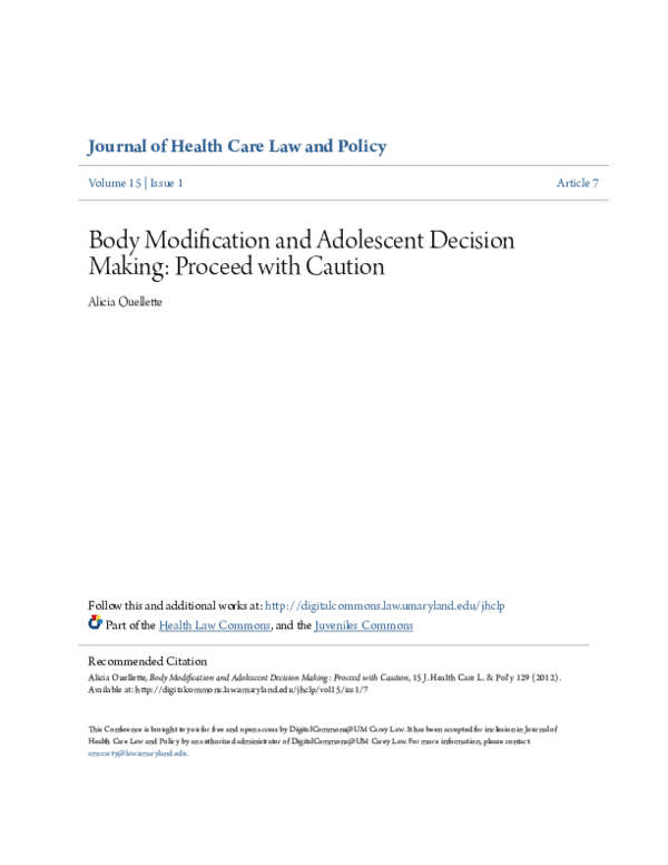 (PDF) Body Modification and Adolescent Decision Making: Proceed with ...