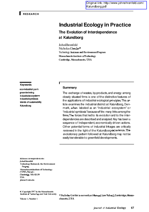 (PDF) Industrial ecology in practice: the evolution of interdependence ...