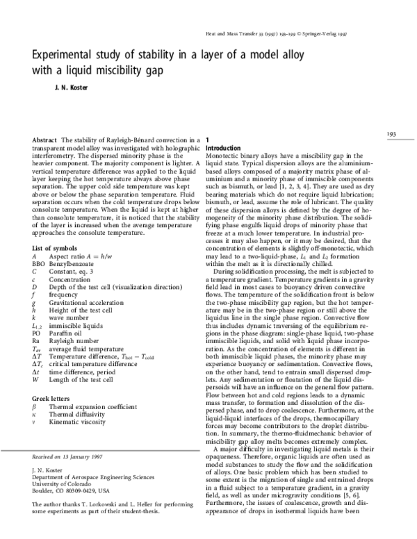 (PDF) Experimental study of stability in a layer of a model alloy with a liquid miscibility gap ...