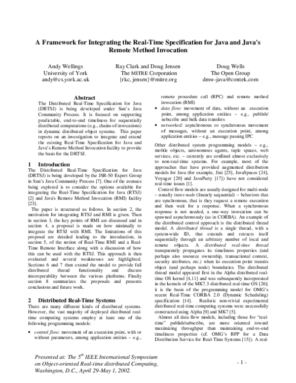 (PDF) A. framework for integrating the real-time specification for Java and Java's remote method ...