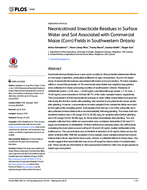 (PDF) Neonicotinoid Insecticide Residues in Surface Water and Soil ...