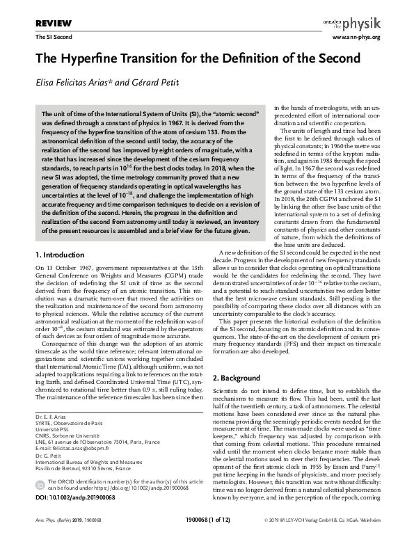 (PDF) The Hyperfine Transition for the Definition of the Second