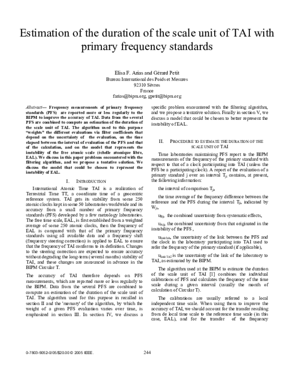 (PDF) Estimation of the duration of the scale unit of TAI with primary ...
