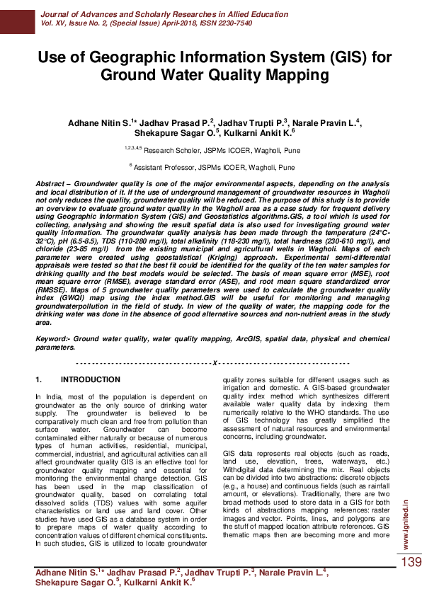 (PDF) Use of Geographic Information System (Gis) For Ground Water ...