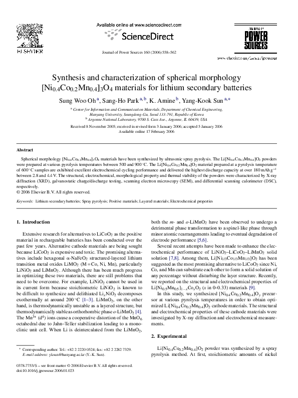 (PDF) Synthesis and characterization of spherical morphology [Ni0.4Co0 ...