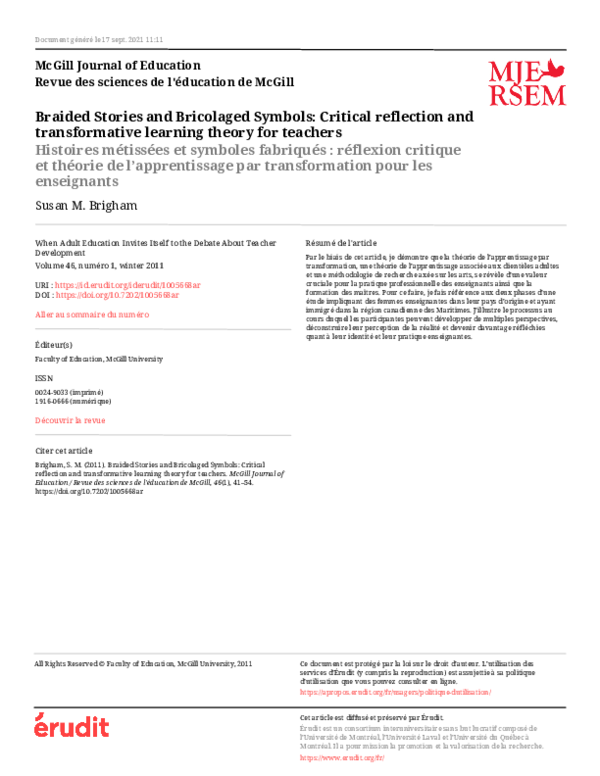 (PDF) Braided Stories and Bricolaged Symbols: Critical reflection and ...