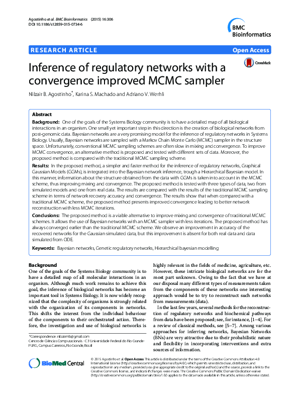 (PDF) Inference of regulatory networks with a convergence improved MCMC ...