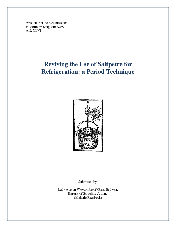 (PDF) Reviving the Use of Saltpetre for Refrigeration: a Period Technique