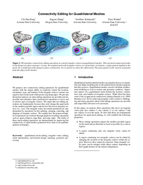 (PDF) Connectivity editing for quadrilateral meshes