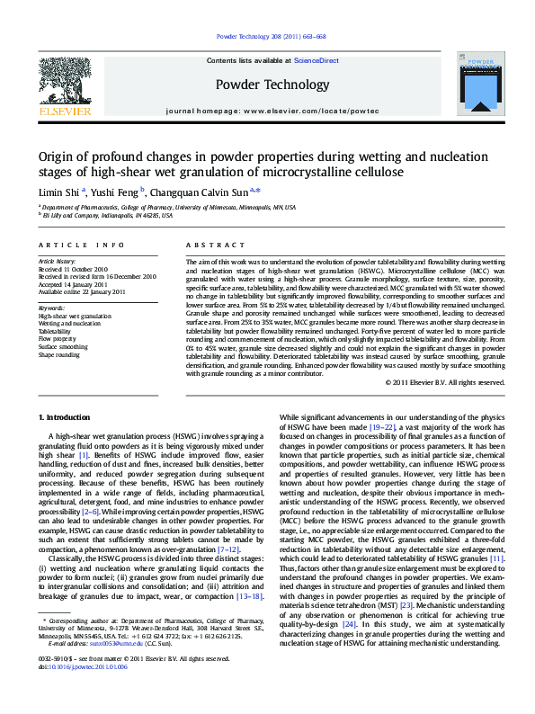(PDF) Origin of profound changes in powder properties during wetting ...