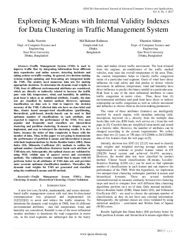 Pdf Exploreing K Means With Internal Validity Indexes For Data Clustering In Traffic