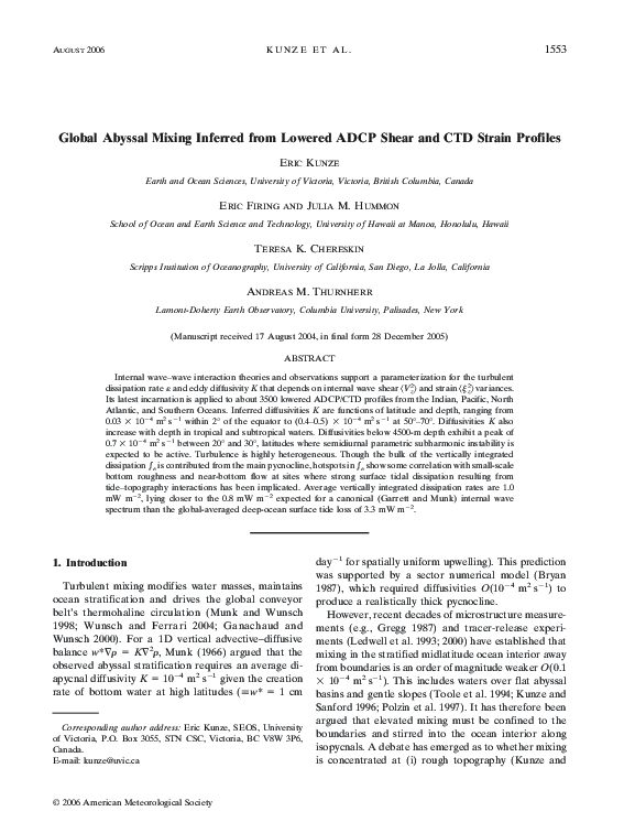 (PDF) Global abyssal mixing inferred from lowered ADCP shear and CTD ...
