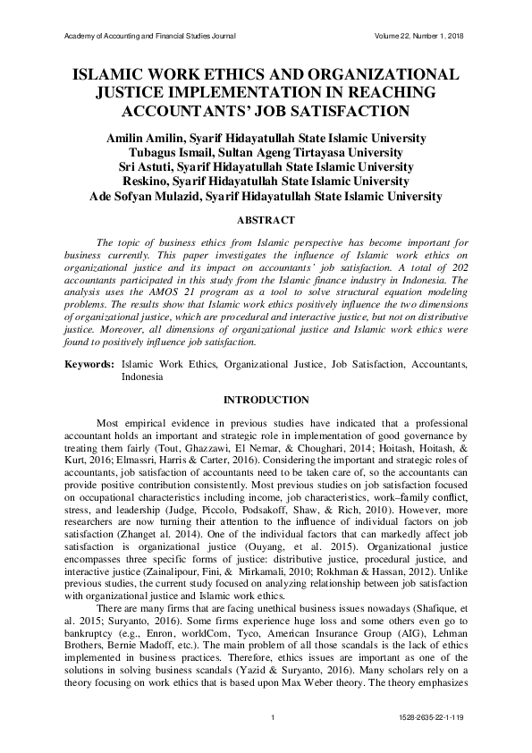 (PDF) ISLAMIC WORK ETHICS AND ORGANIZATIONAL JUSTICE IMPLEMENTATION IN ...