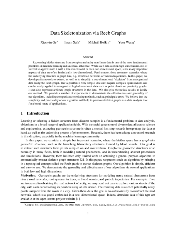 (PDF) Data Skeletonization via Reeb Graphs
