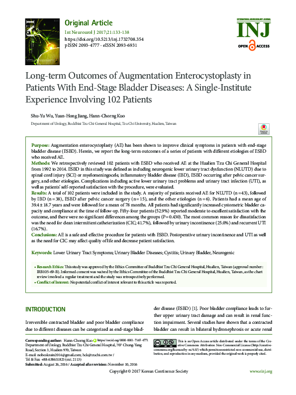 (PDF) Long-Term Outcomes of Augmentation Enterocystoplasty with a ...
