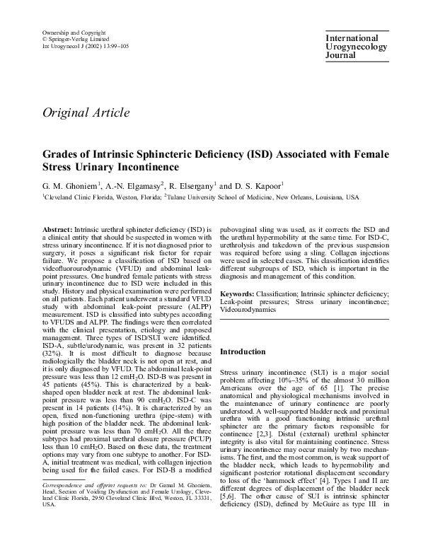(PDF) Grades of Intrinsic Sphincteric Deficiency (ISD) Associated with ...
