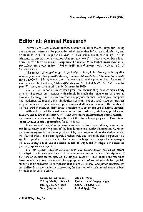 (PDF) Editorial: Animal research