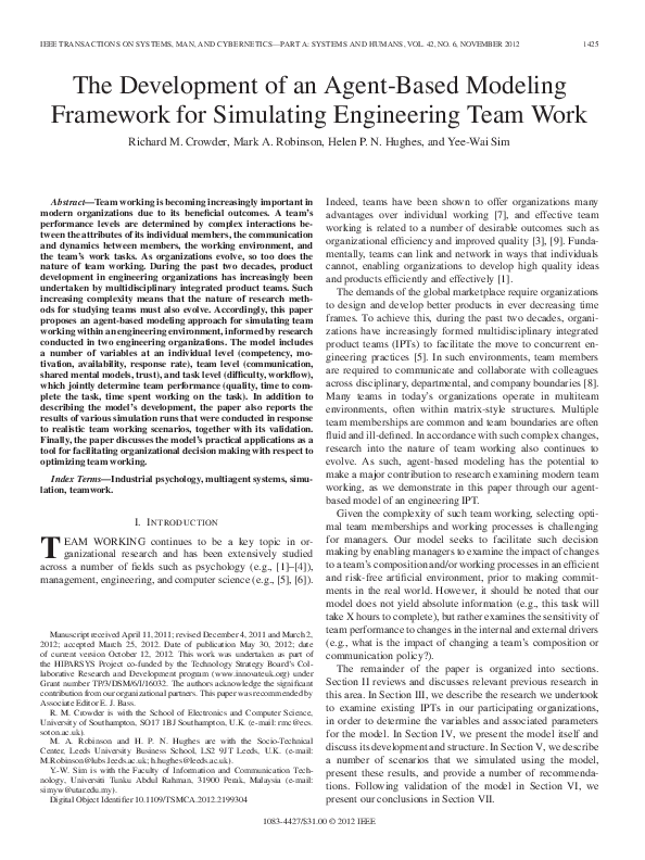 Pdf The Development Of An Agent Based Modeling Framework For