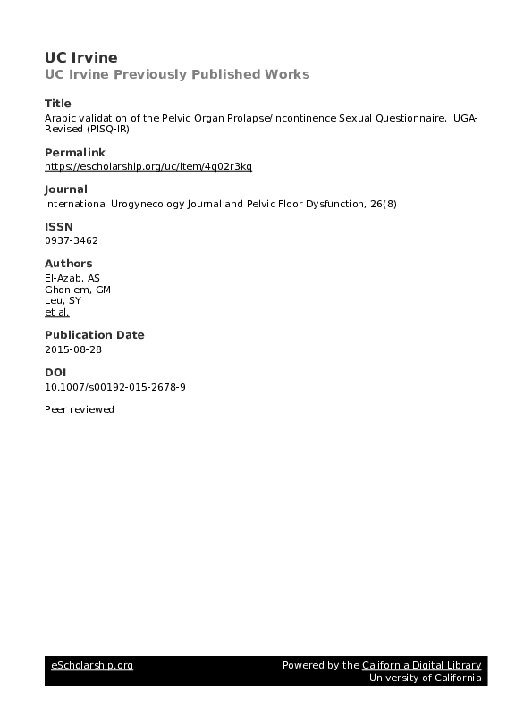 (PDF) Arabic validation of the Pelvic Organ Prolapse/Incontinence ...