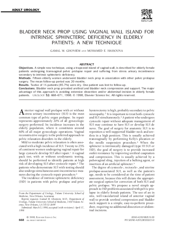 (PDF) Bladder neck prop using vaginal wall island for intrinsic ...