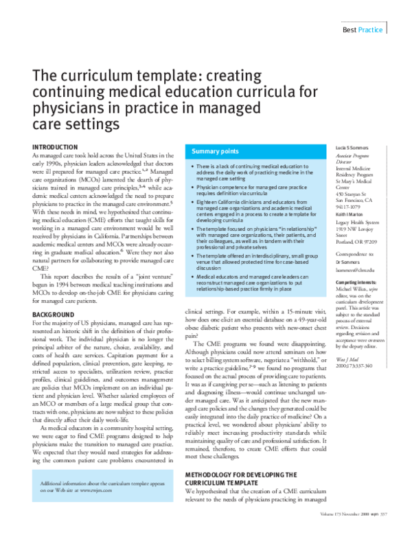 (PDF) The curriculum template: creating continuing medical education ...