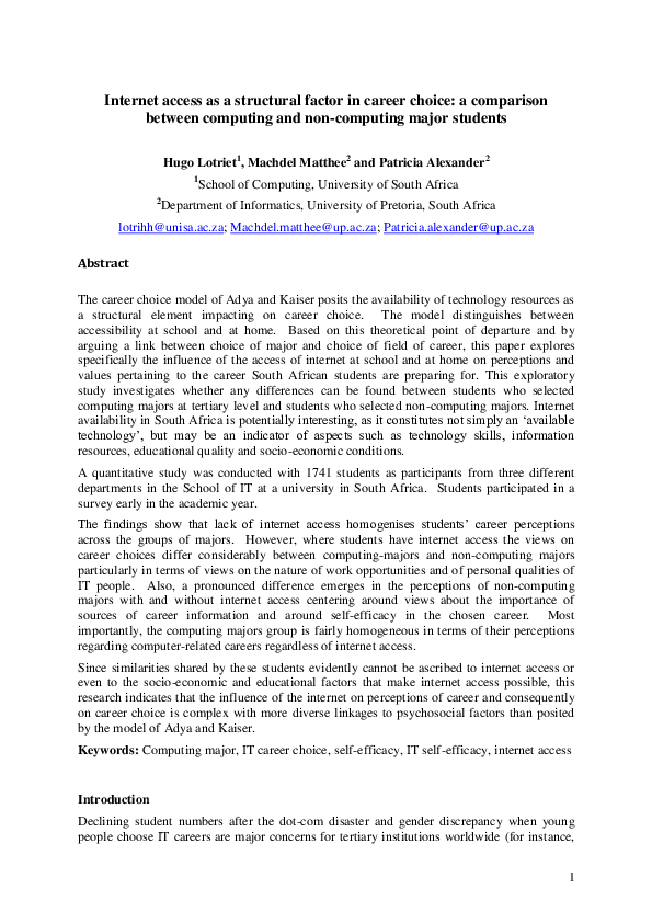 (PDF) Internet access as a structural factor in career choice: a ...