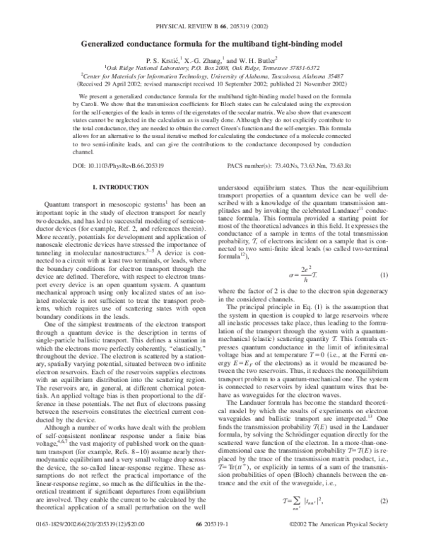 (PDF) Generalized conductance formula for the multiband tight-binding model