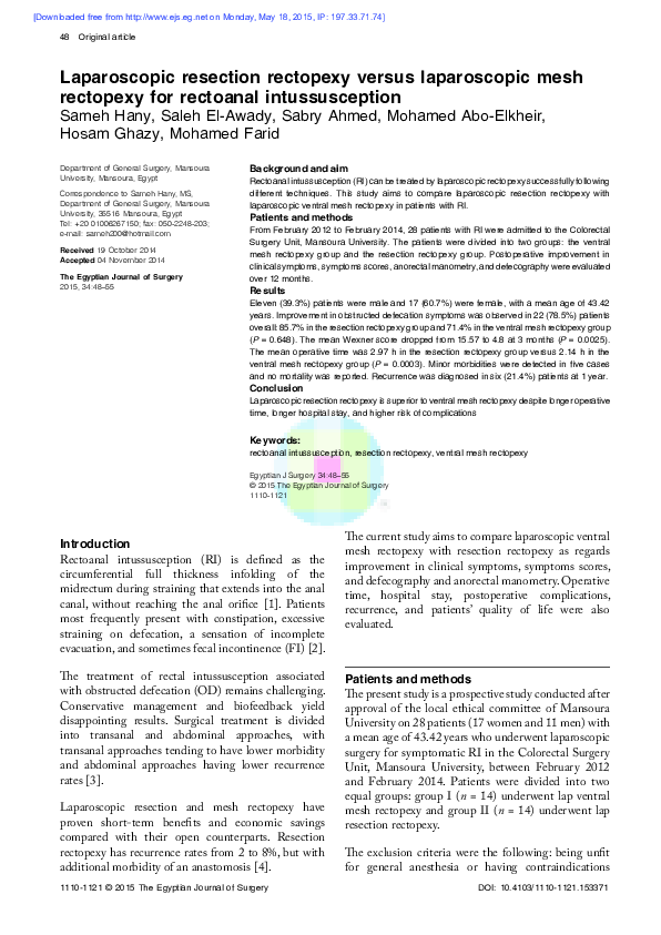 (PDF) Laparoscopic resection rectopexy versus laparoscopic ventral ...