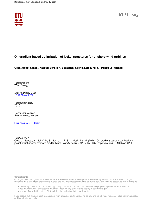 Pdf On Gradient Based Optimization Of Jacket Structures For Offshore Wind Turbines