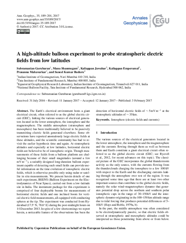 (PDF) A high-altitude balloon experiment to probe stratospheric ...
