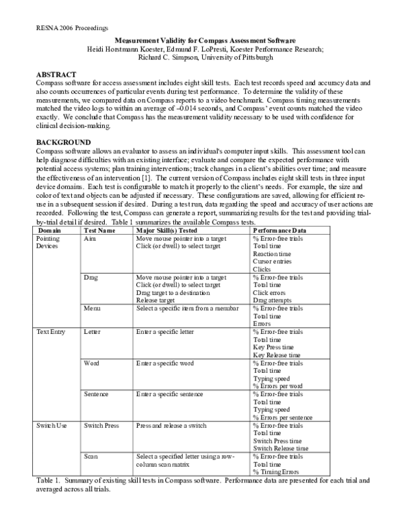 (PDF) Measurement Validity for Compass Assessment Software