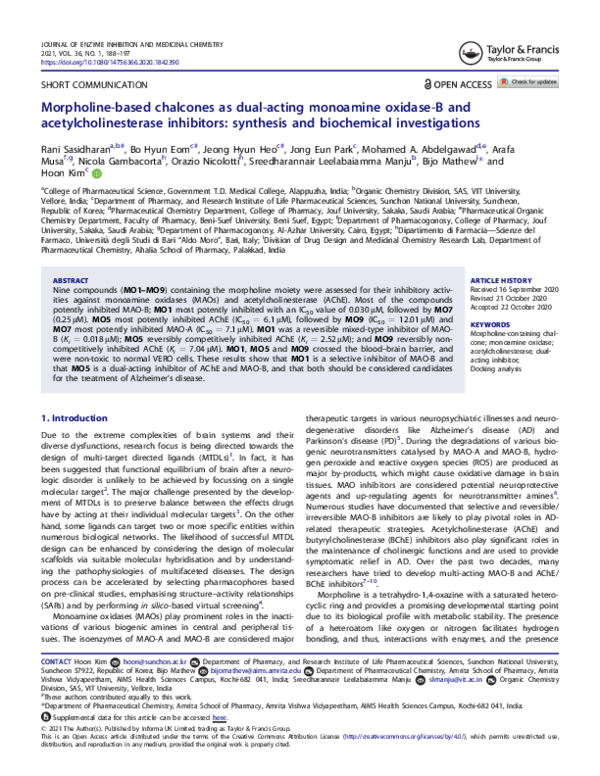 (PDF) Morpholine-based chalcones as dual-acting monoamine oxidase-B and acetylcholinesterase ...