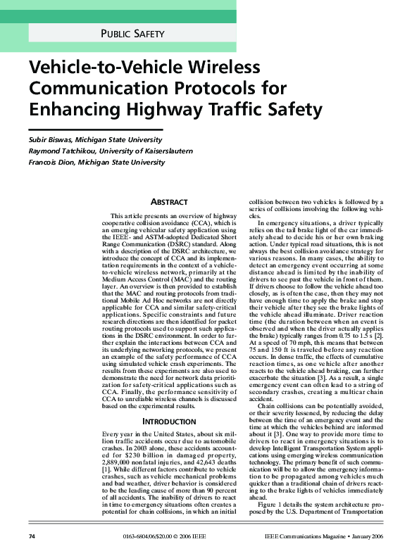 (PDF) Vehicle-to-Vehicle Wireless Communication Protocols for Enhancing ...