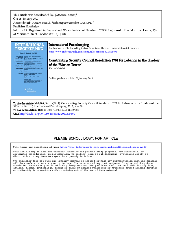 (PDF) "Constructing UN Security Council Resolution 1701"