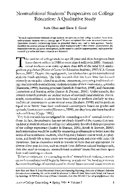 (PDF) Nontraditional Students' Perspectives on College Education: A ...