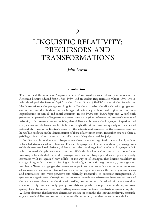 (PDF) Linguistic Relativity: Precursors and Transformations