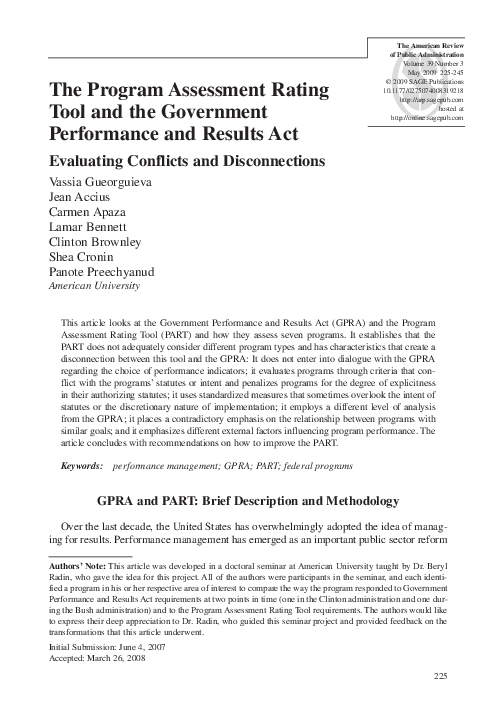 (PDF) The Program Assessment Rating Tool and the Government Performance ...
