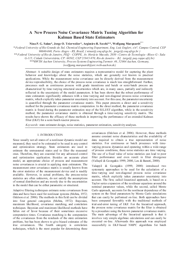 Pdf A New Process Noise Covariance Matrix Tuning Algorithm For Kalman