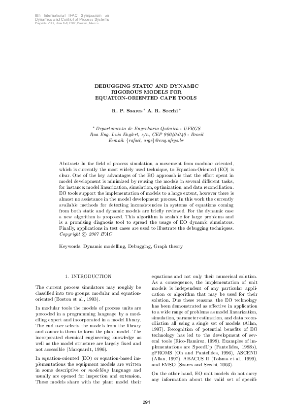 (PDF) Debugging static and dynamic rigorous models for equation-oriented cape tools