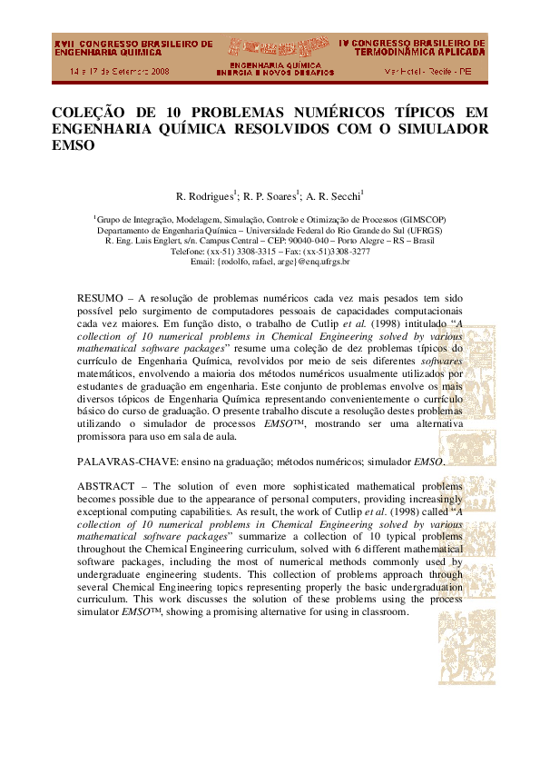 (PDF) A collection of 10 typical numerical problems in Chemical ...