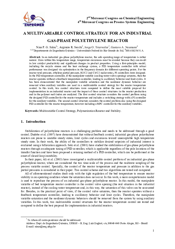 (PDF) A multivariable control strategy for an industrial gas-phase ...
