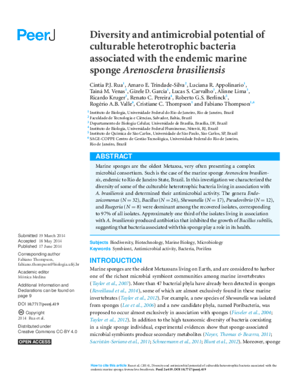 (PDF) Diversity and antimicrobial potential of culturable heterotrophic bacteria associated with ...