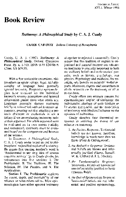 (PDF) Coady`s Testimony: A Philosophical Study