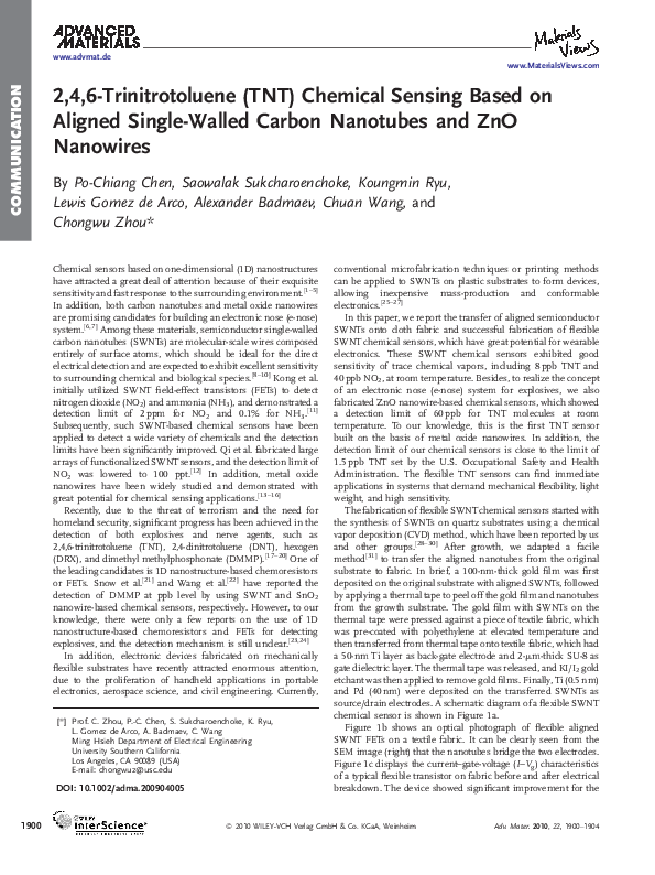 (PDF) 2,4,6-Trinitrotoluene (TNT) Chemical Sensing Based on Aligned ...