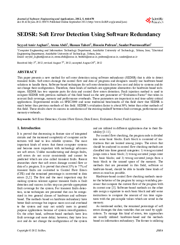 (PDF) SEDSR: Soft Error Detection Using Software Redundancy (PDF) SEDSR: Soft Error Detection Using Software Redundancy